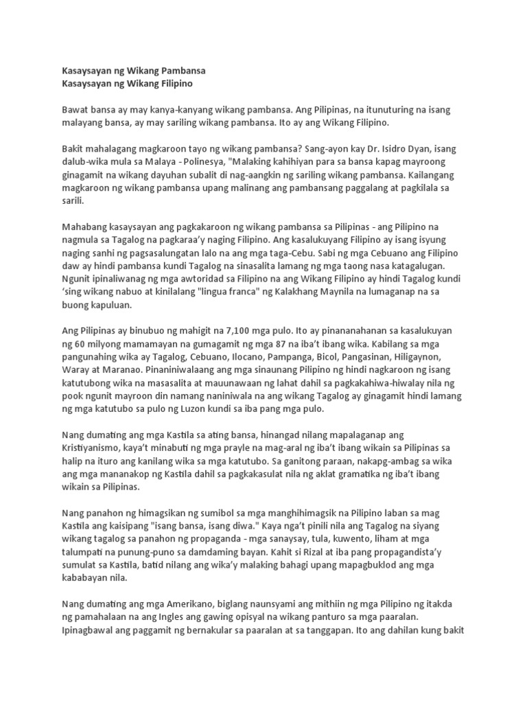 Kasaysayan NG Wikang Pambansa | PDF