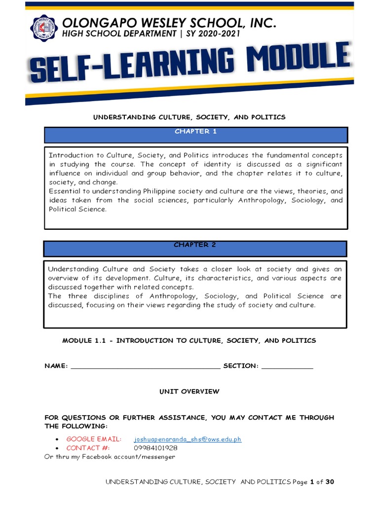 Ucsp Module 1.1 2020-2021 | PDF | Sociology | Anthropology