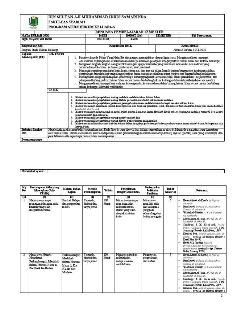 Draft RPS Fiqih Muqarin Wal Ushul | PDF