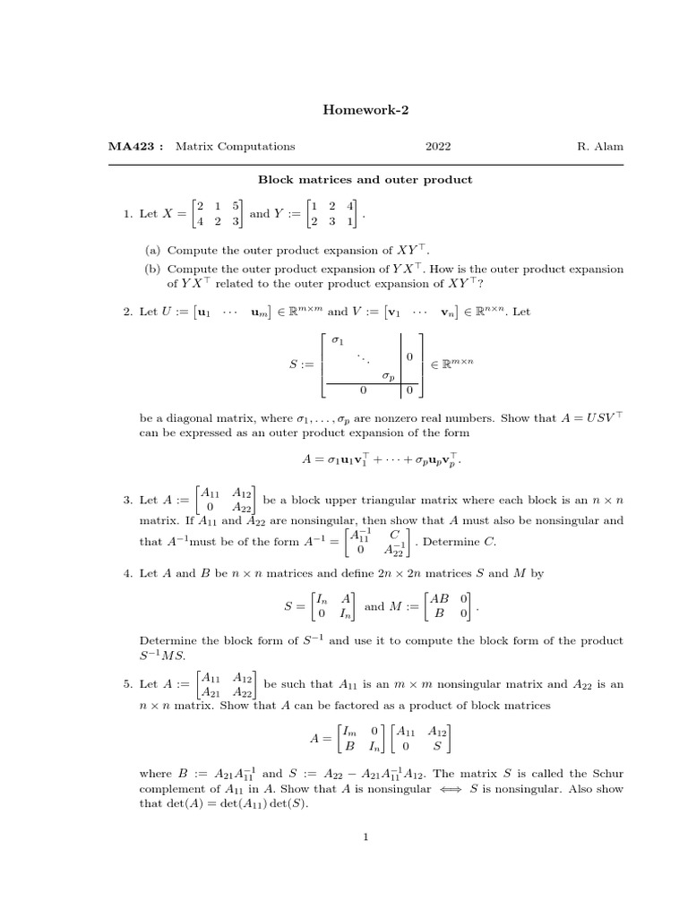 HW 2022 2 | PDF | Matrix (Mathematics) | Abstract Algebra