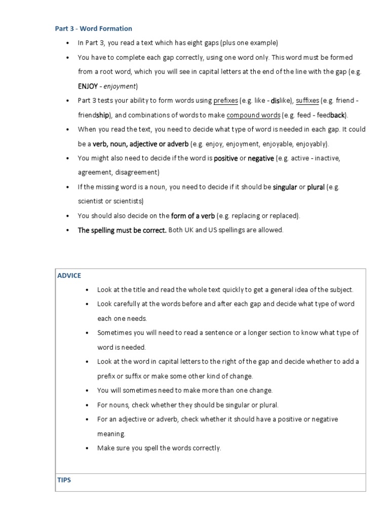 Cambridge C1 AdvancedPart3 - Word - Formation + Tips | PDF