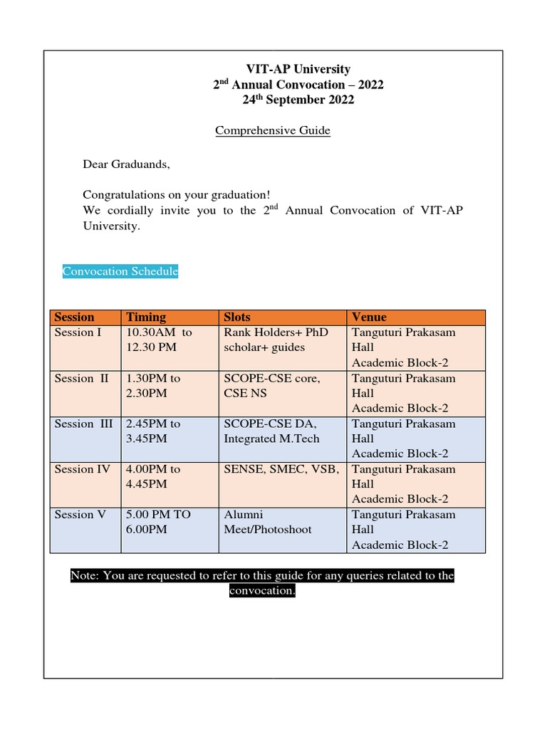 VIT-AP Convocation Instructions | PDF | Bus | Identity Document
