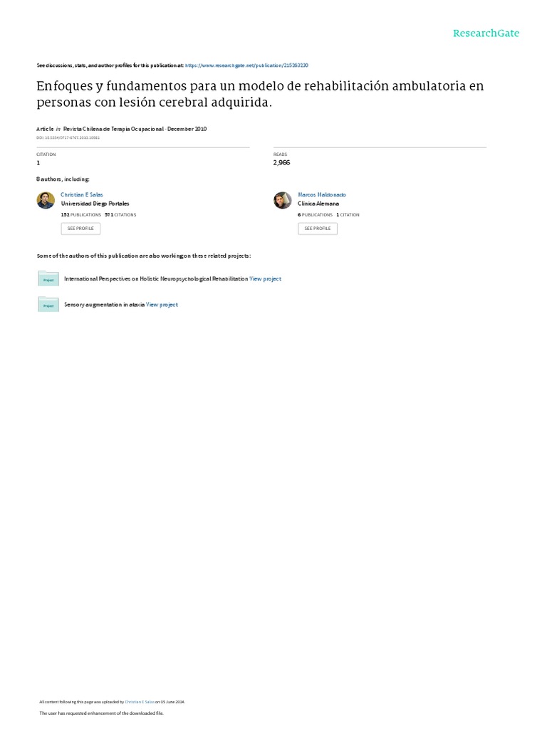 Enfoques y Fundamentos para Un Modelo de Rehabilitacin Ambulatoria en ...