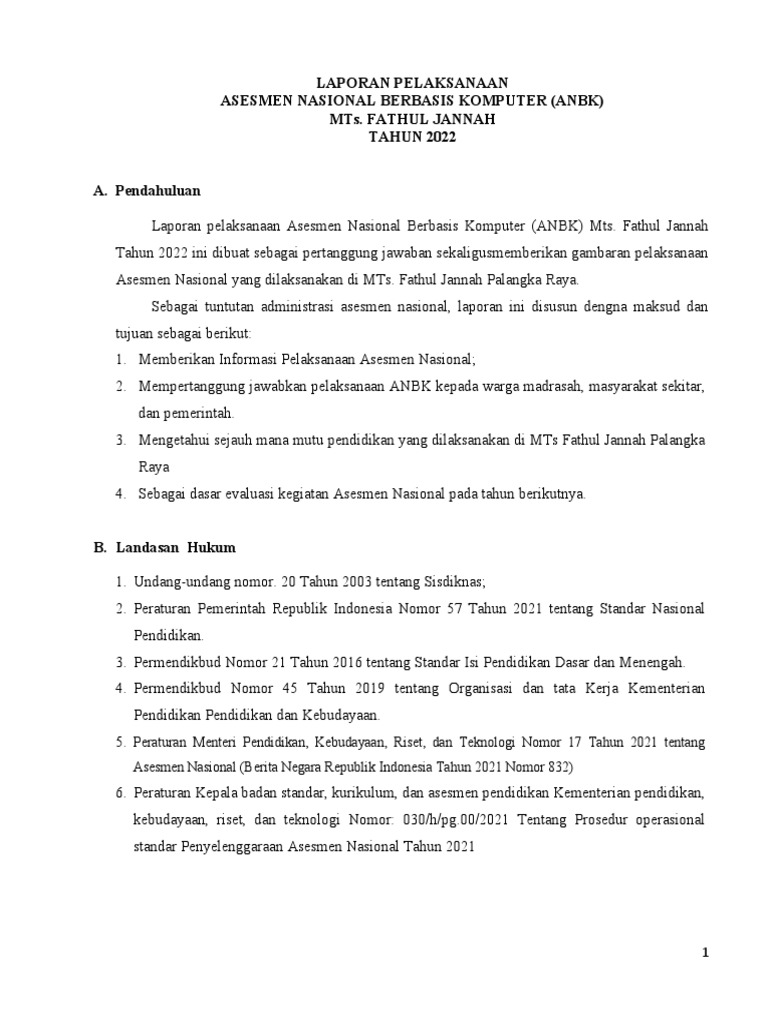 Contoh Laporan ANBK | PDF