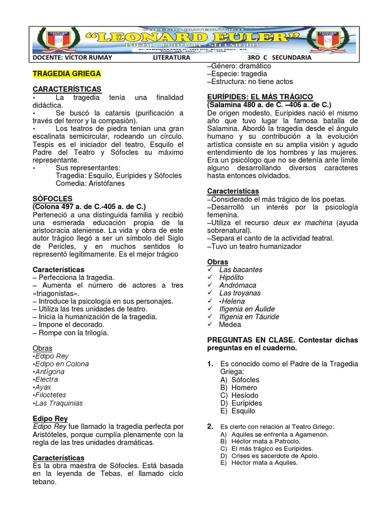 Tragedia Griega 3ro C Sec | PDF | Tragedia griega | Tragedia