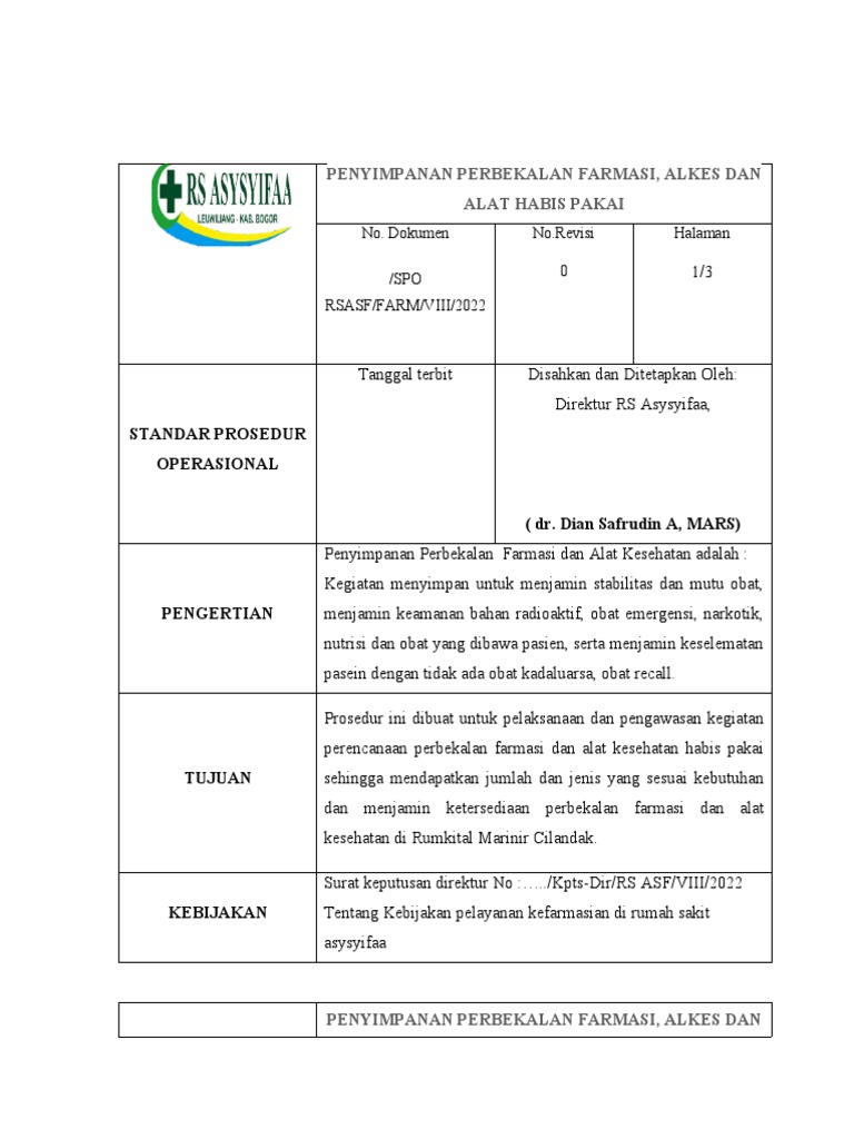 Spo Penyimpanan Perbekalan Farmasi Pdf
