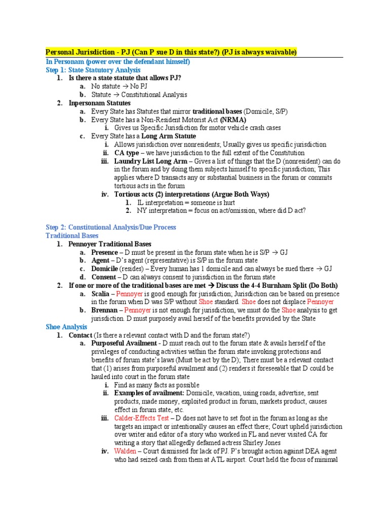 Personal Jurisdiction Analysis Overview | PDF | Lawsuit | Personal ...
