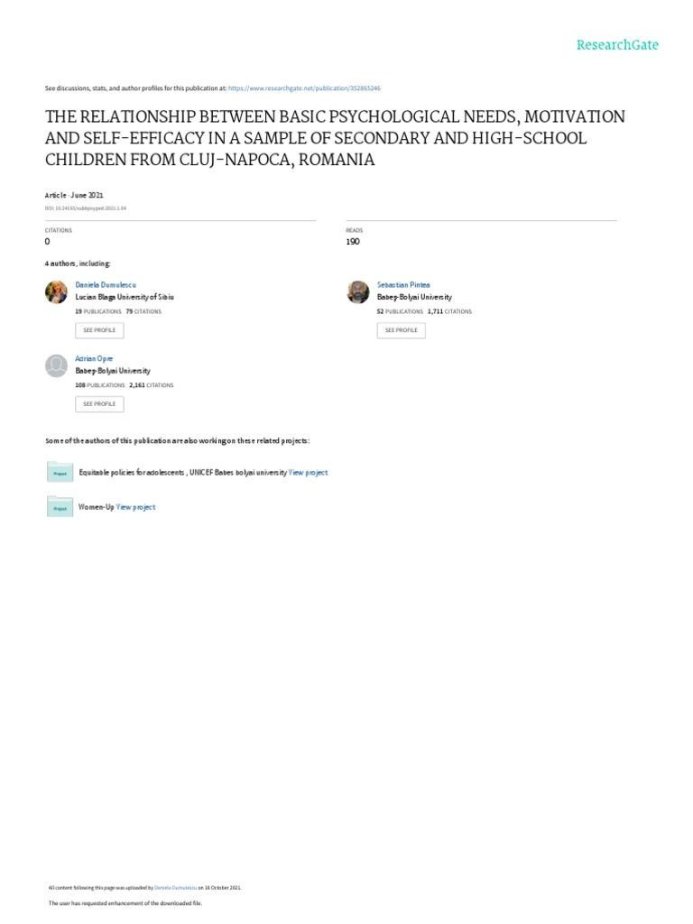 The Relationship Between Basic Psychological Needs | PDF | Motivational ...