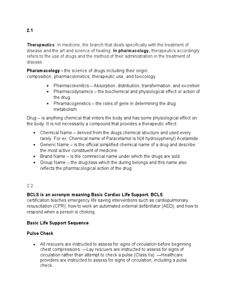 2.1. Pharmacological Therapeutics. 2.2. Basic Cardiac Life Support ...