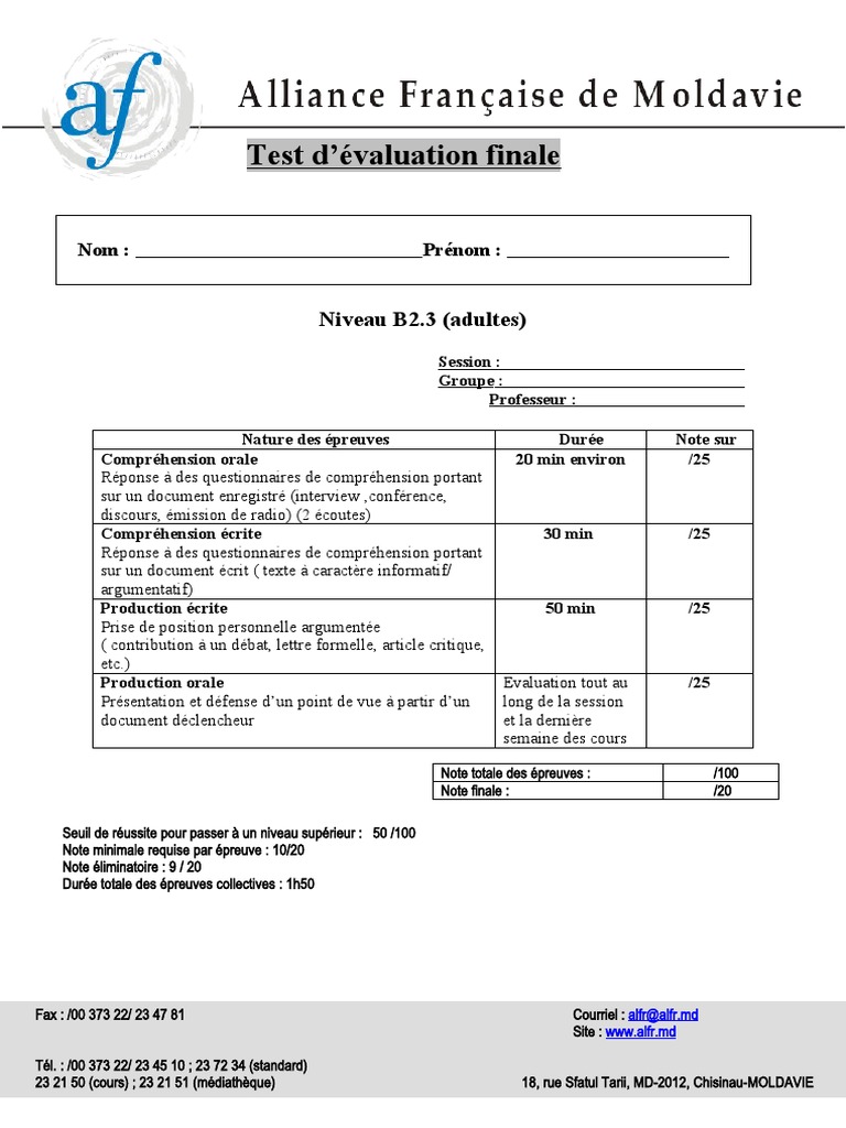 Test d'évaluation finale B2.3 | PDF