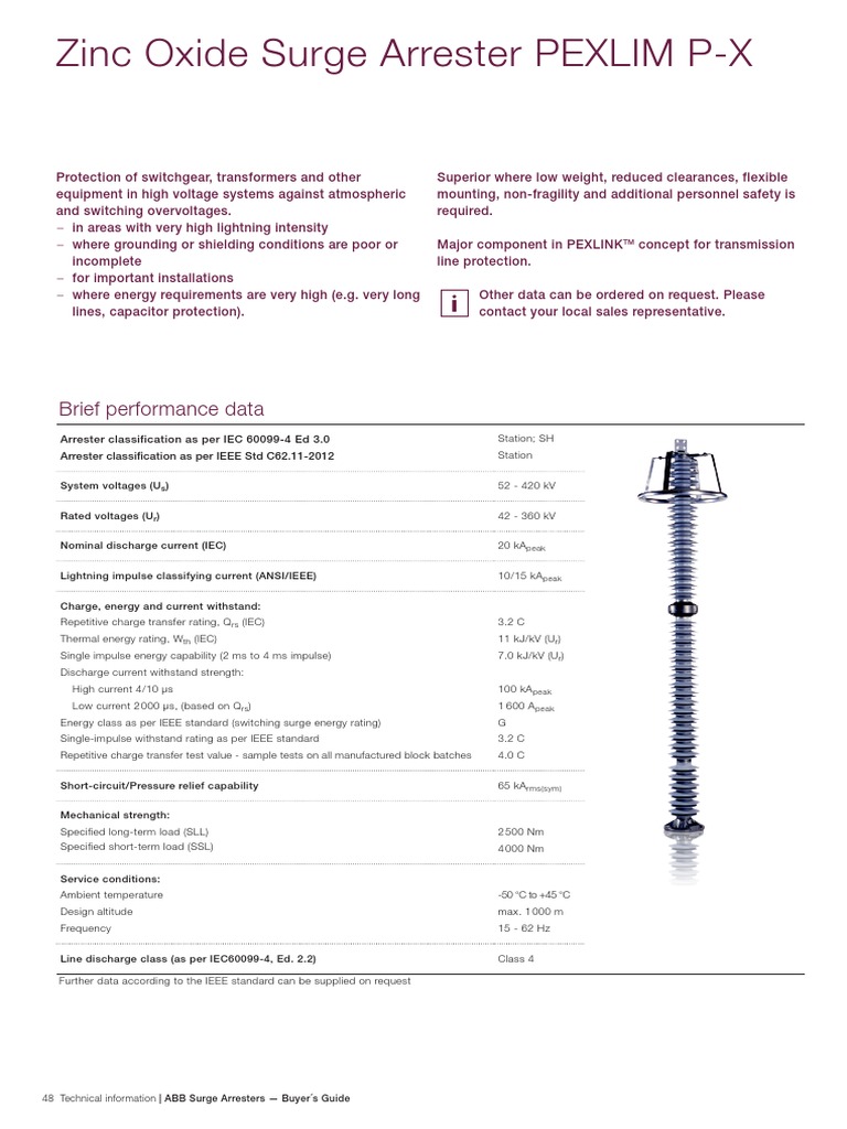 Zinc Oxide Surge Arrester PEXLIM P-X Technical Data | PDF | Insulator ...