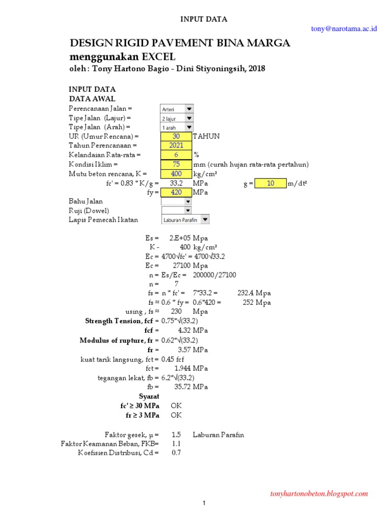 Desain Rigid Pavement Menggunakan Macro Excel, Tony Hartono Bagio | PDF