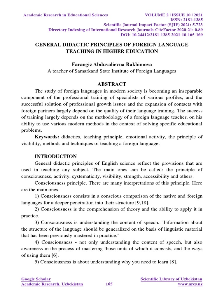 General Didactic Principles of Foreign Language Teaching in Higher ...