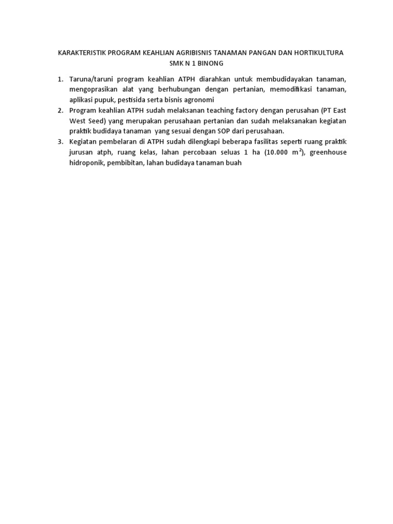 Karakteristik Program Keahlian Agribisnis Tanaman Pangan Dan ... Karakteristik Program Keahlian Agribisnis Tanaman Pangan Dan ...