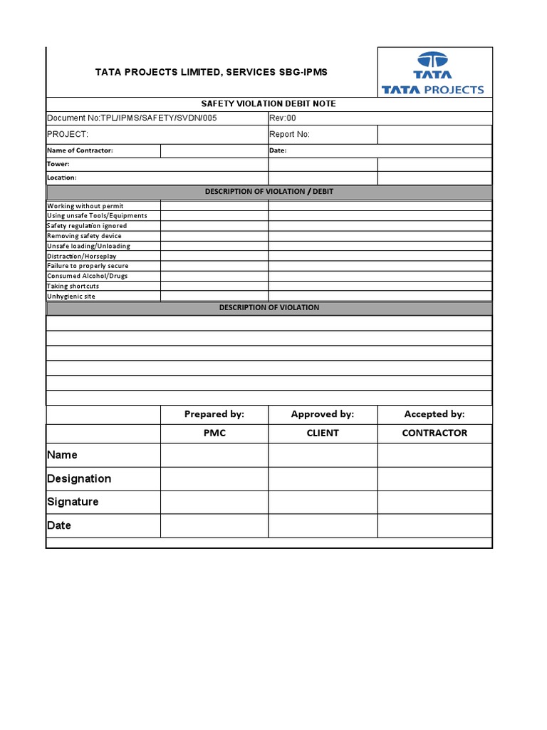 Safety Debit Note | PDF