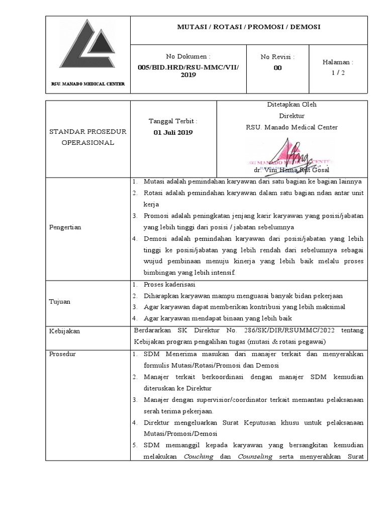 05 - Sop - Mutasi Promosi Demosi - Fix | PDF