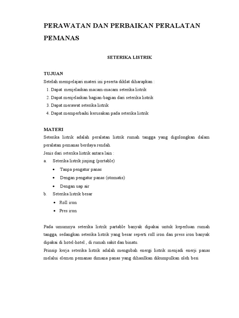 Perawatan dan Perbaikan Seterika Listrik | PDF