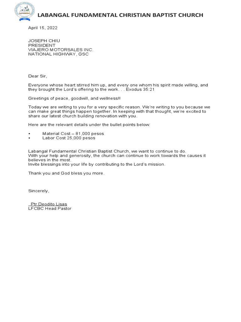 Church Renovation Letter | PDF