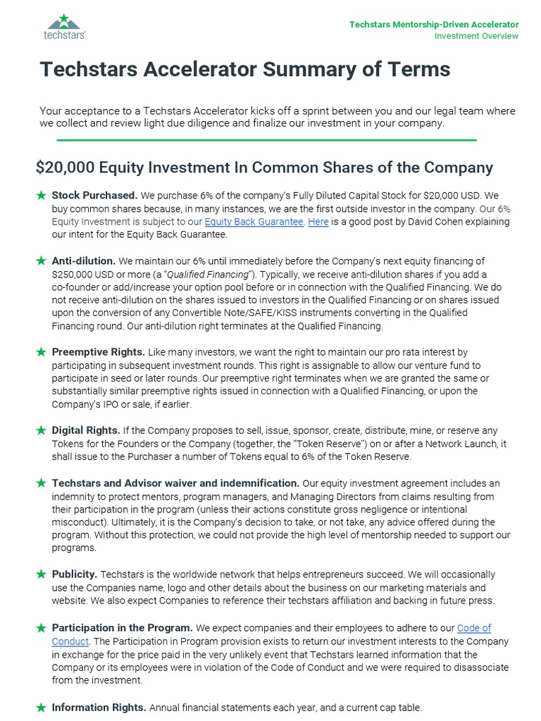 Techstars Deal Two Pager (Shareable For MDS) | PDF | Stocks ...