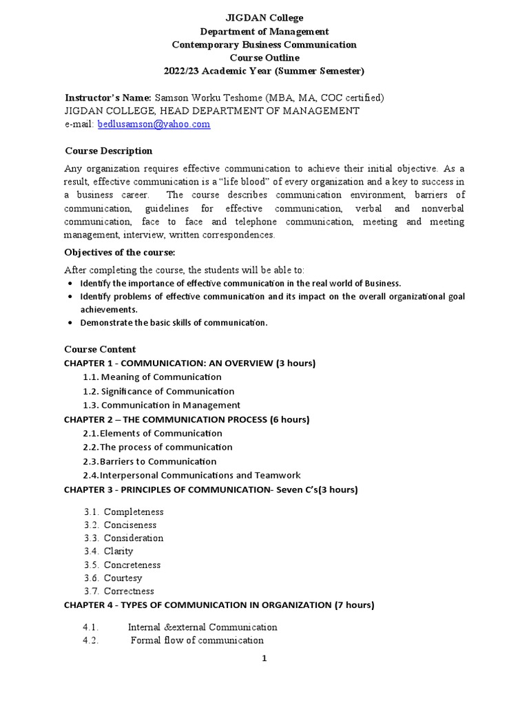 Contemporary Business Communication Course Outline - Doecx | PDF ...