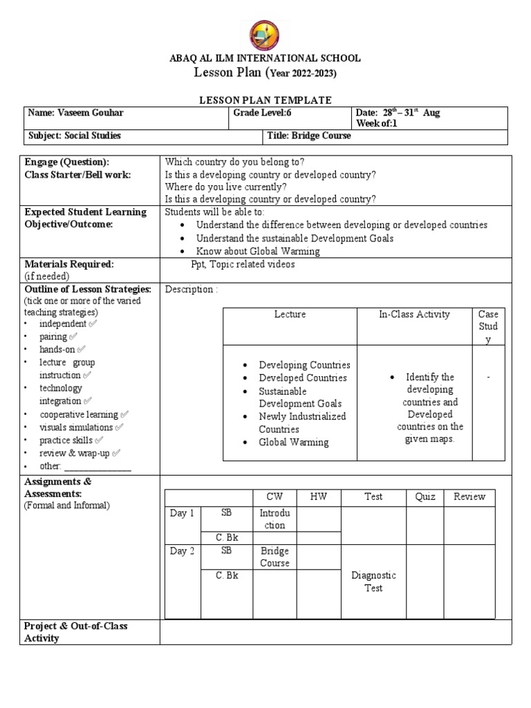 Grade 6 Social Studies Plan | PDF | Lesson Plan | Change
