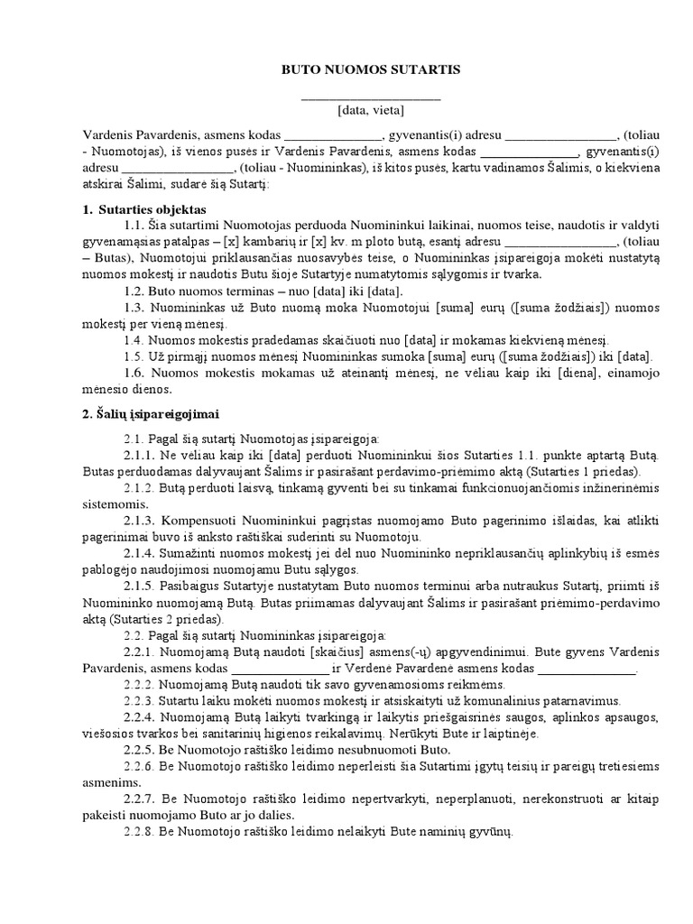 Buto Nuomos Sutartis | PDF