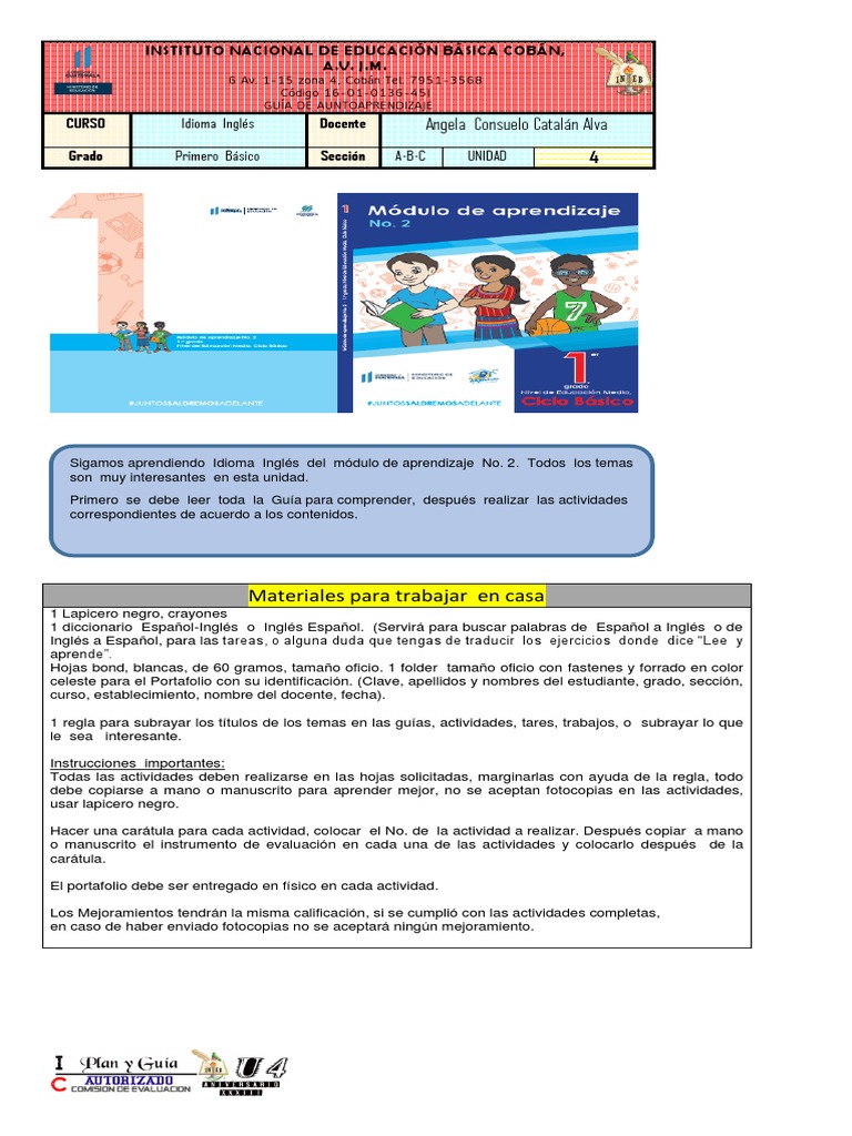 4 Inglés Guía U4 Primero | PDF | Evaluación | Vegetales