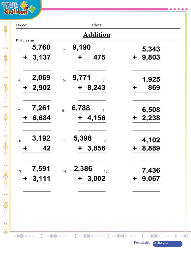 Add 2 4 Digit Numbers Worksheet | PDF