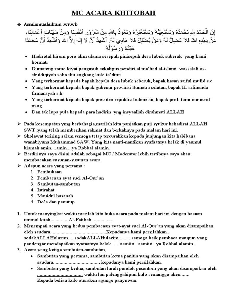 MC Acara Khitobah | PDF | Agama & Spiritualitas