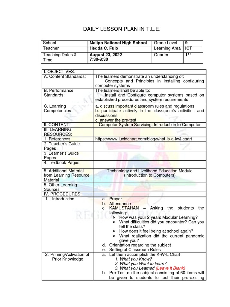 DLP IN ICT 9 1st Meeting | PDF | Learning | Educational Technology