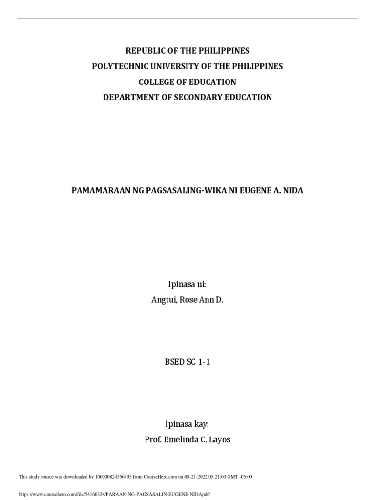 Paraan NG Pagsasalin Eugene Nida PDF | PDF