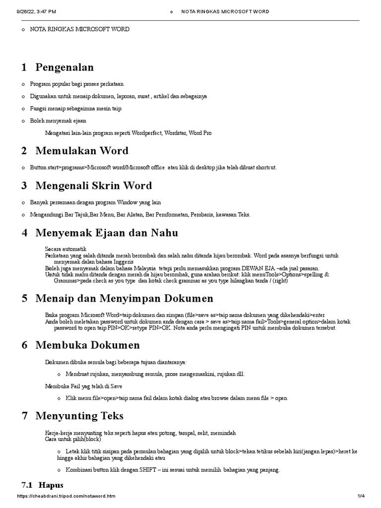 Nota Ringkas Microsoft Word | PDF