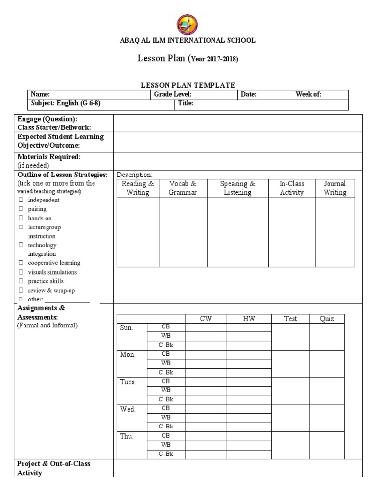 English G6-8 Lesson Plan Template | PDF
