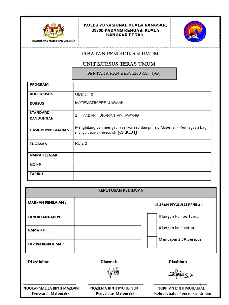 Kuiz 2 - Kadar Tukaran Matawang 2020 (Akma Ori) | PDF
