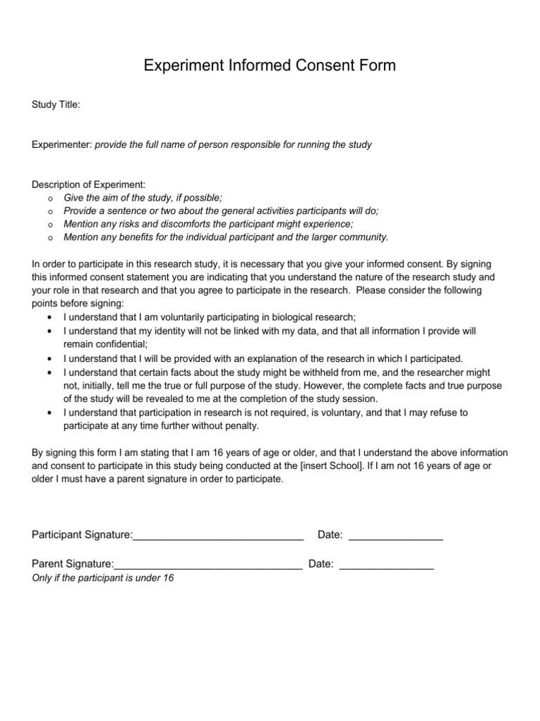 Experiment Informed Consent Form | PDF