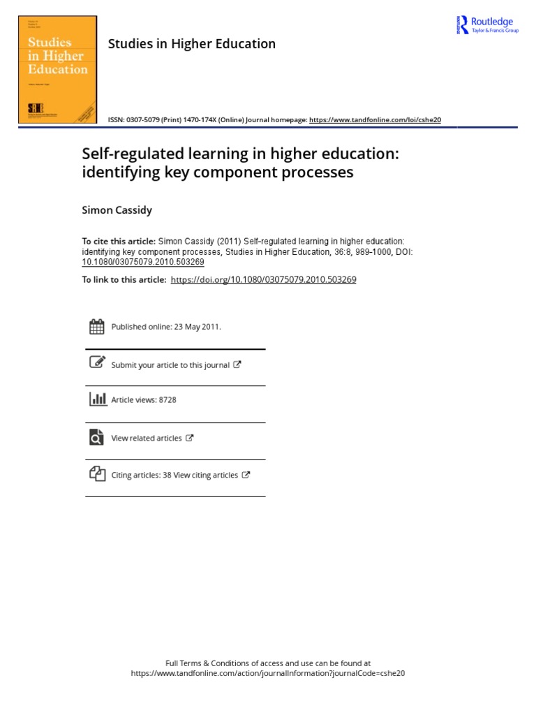 Self Regulated Learning in Higher Education Identifying Key Component ...