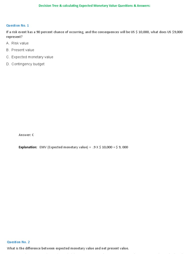 Decision Tree Questions. | PDF | Risk | Net Present Value