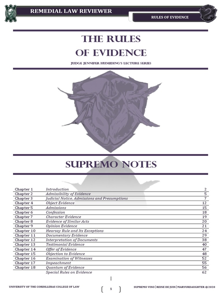 Evid Outline Reviewer | PDF | Evidence (Law) | Burden Of Proof (Law)