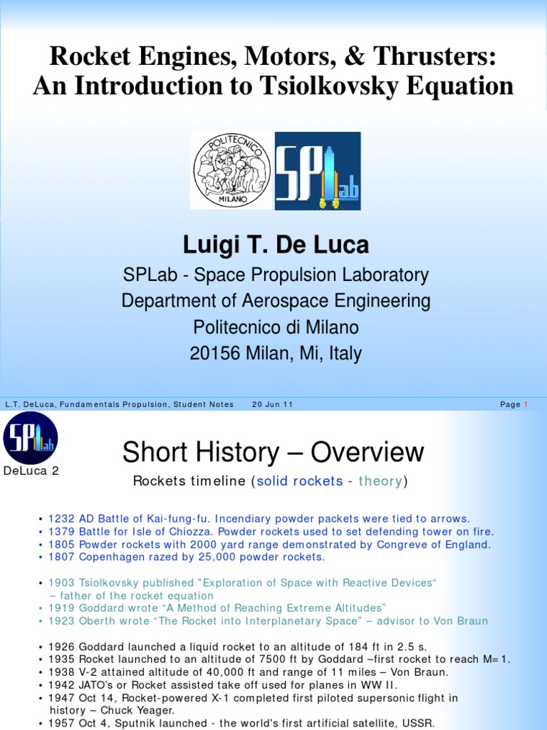 DeLuca PPT-02d Tsiolkovsky | PDF | Space Shuttle | Spacecraft Propulsion