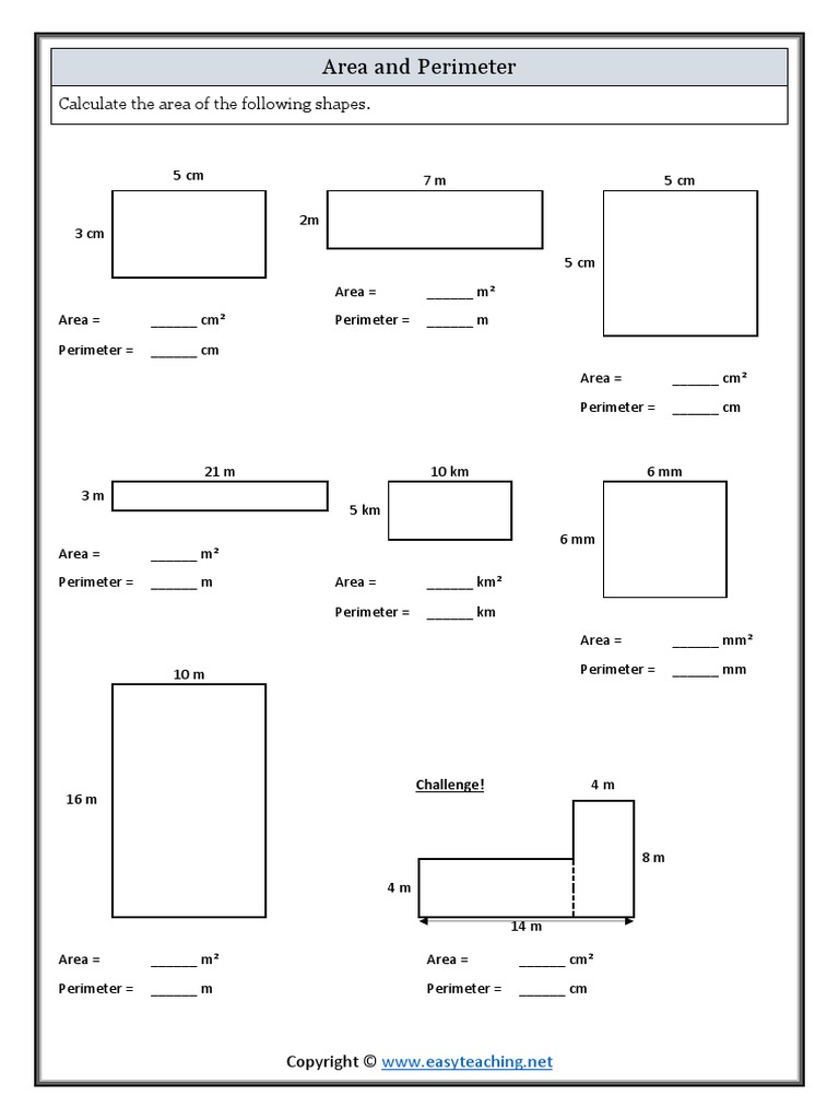 Area and Perimeter - Questions | PDF | Elementary Geometry | Elementary ...