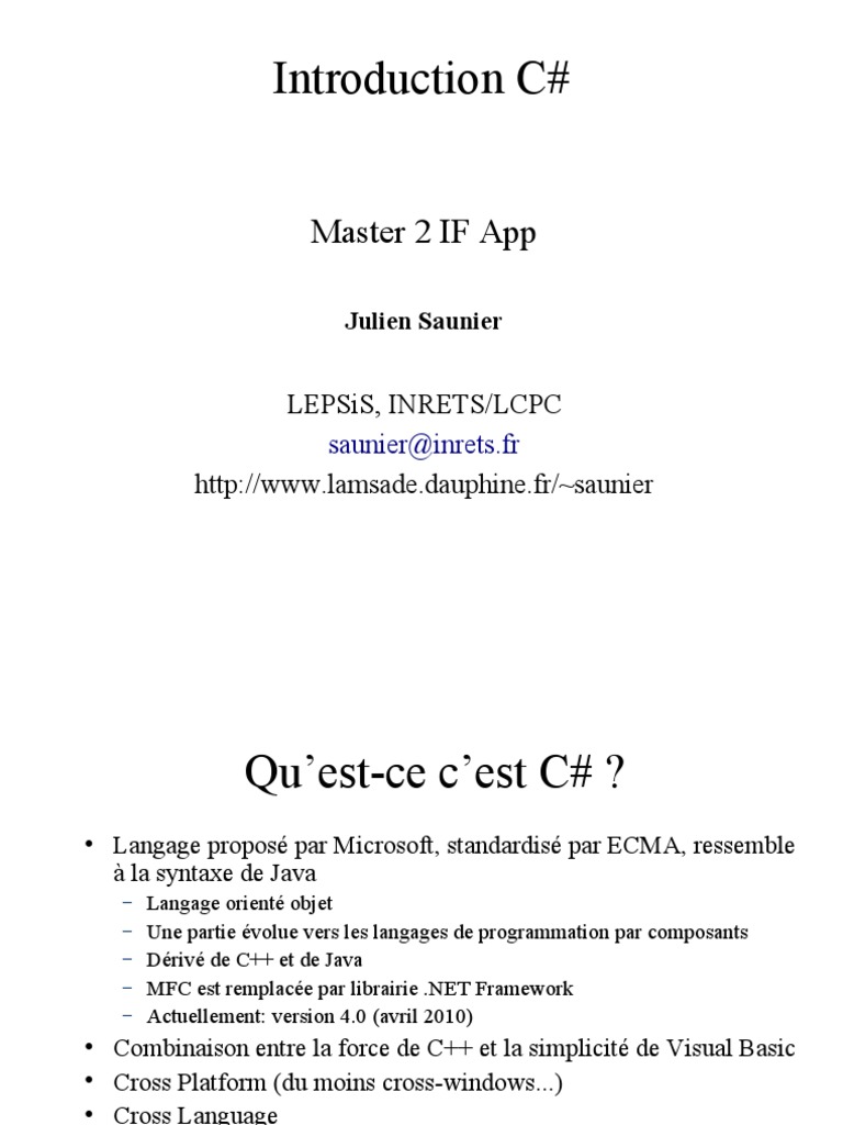 Intro Csharp | PDF | C# (Langage de programmation) | Structure de contrôle