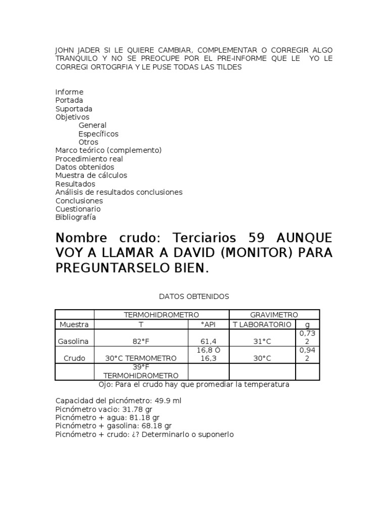 Análisis de Gravedad API en Crudos | PDF | Petróleo | Gravedad