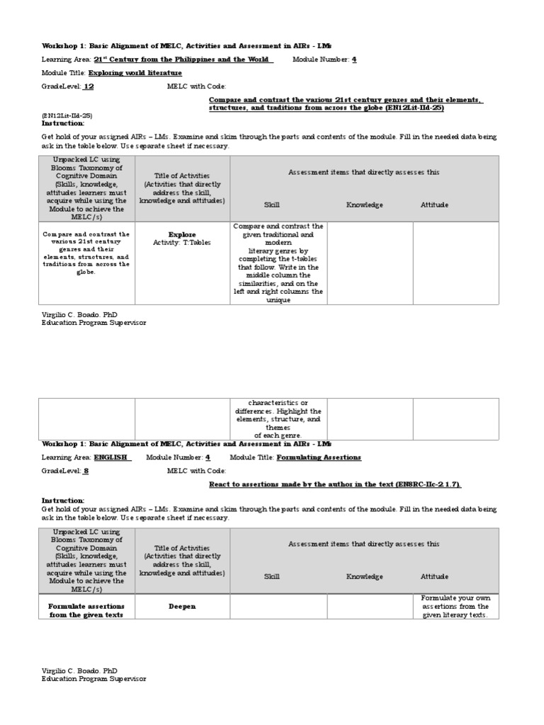 Workshop 1 Basic Alignment of MELC ESTRADA 2 | PDF | Learning | Knowledge