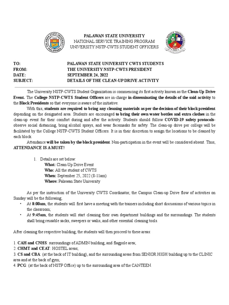 CWTS Clean Up Drive Event Details 2 | PDF | Business