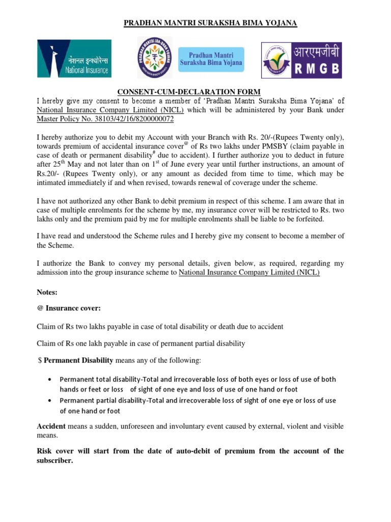 PMSBY Insurance Consent Form | PDF