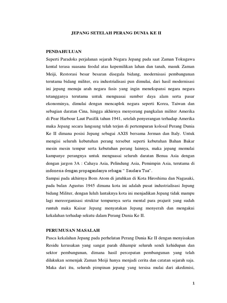 Jepang Setelah Perang Dunia Ke Ii 217024012 | PDF