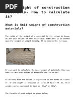 Unit Weight of Basic Construction Materials | PDF