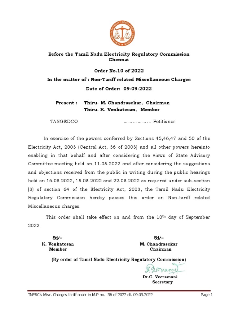 TNERC Miscellaneous Charges | PDF | Consumer Price Index | Expense
