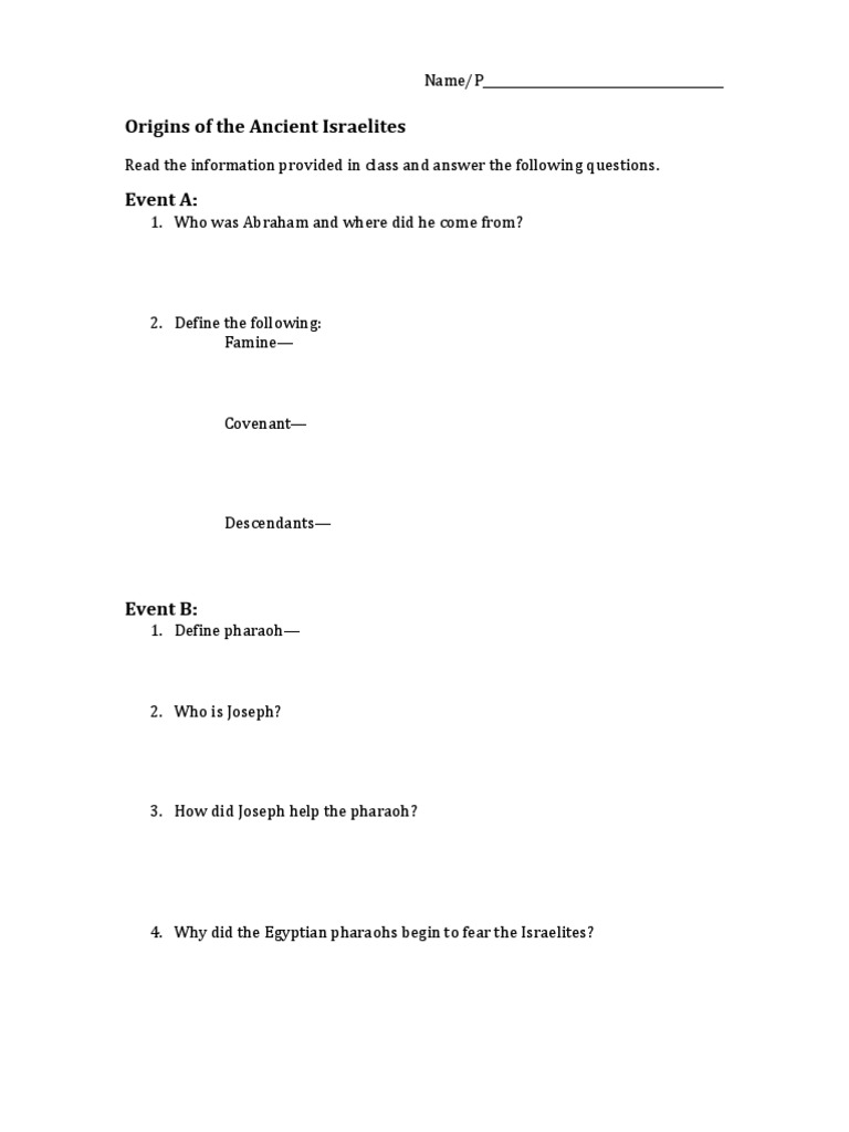 Origins of Judaism Worksheet | PDF