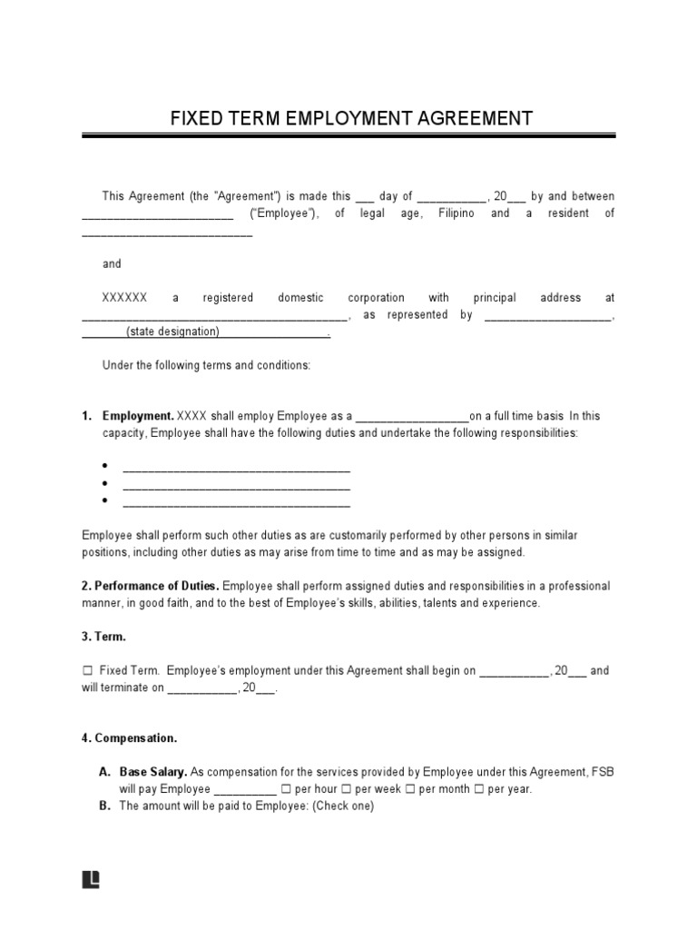 Fixed Term Employment Agreement Template | PDF | Employment | Overtime